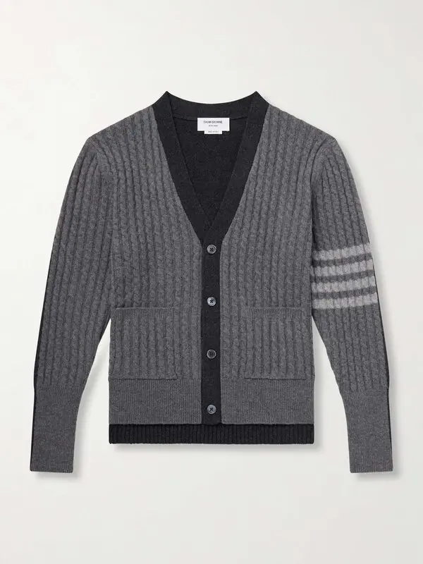 Thom Browne Cable-knit Virgin Wool Cardigan - Gray