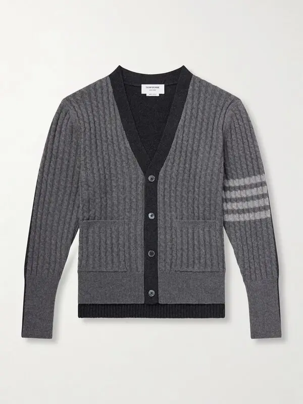 Thom Browne Cable-knit Virgin Wool Cardigan - Gray