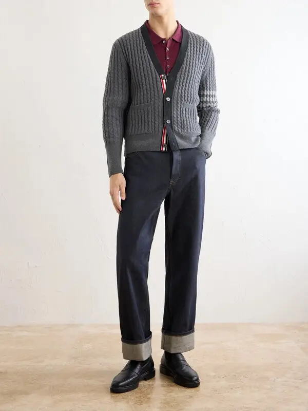 Thom Browne Cable-knit Virgin Wool Cardigan - Gray