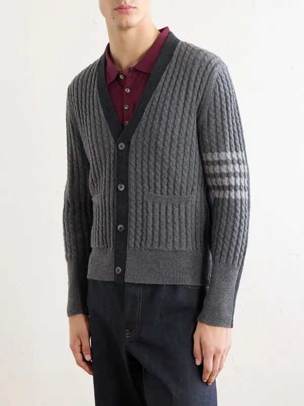 Thom Browne Cable-knit Virgin Wool Cardigan - Gray