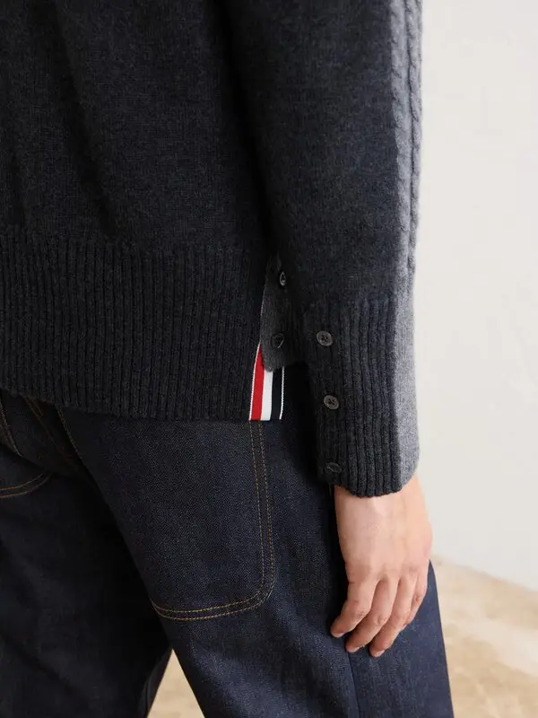 Thom Browne Cable-knit Virgin Wool Cardigan - Gray