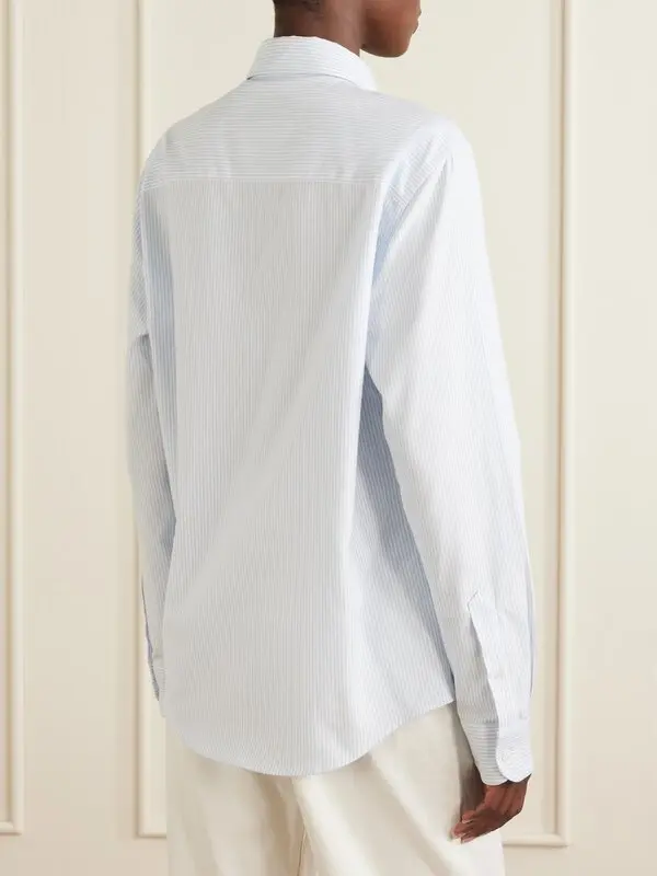 AMI Paris Embroidered Striped Cotton Oxford Shirt