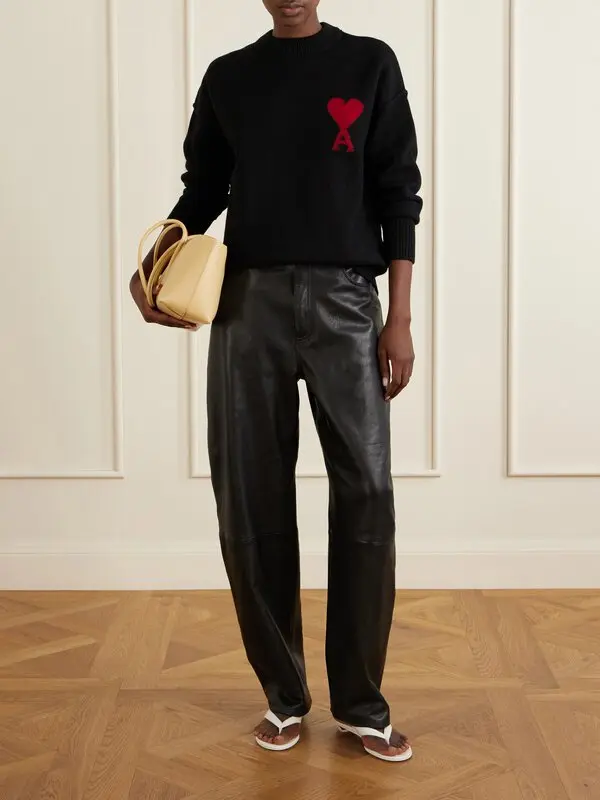 AMI Paris Intarsia Wool Sweater - Black