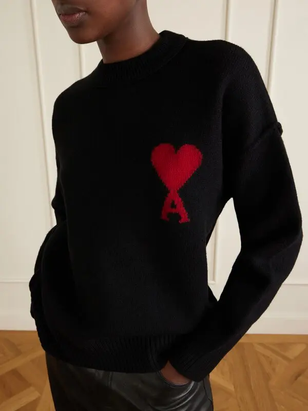 AMI Paris Intarsia Wool Sweater - Black
