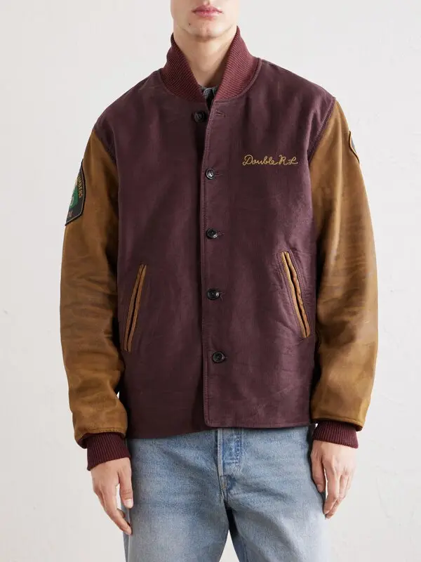 Ralph Lauren Embroidered Corduroy And Leather Bomber Jacket