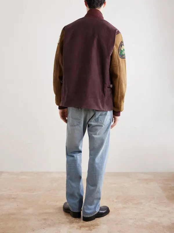Ralph Lauren Embroidered Corduroy And Leather Bomber Jacket