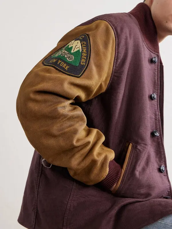 Ralph Lauren Embroidered Corduroy And Leather Bomber Jacket