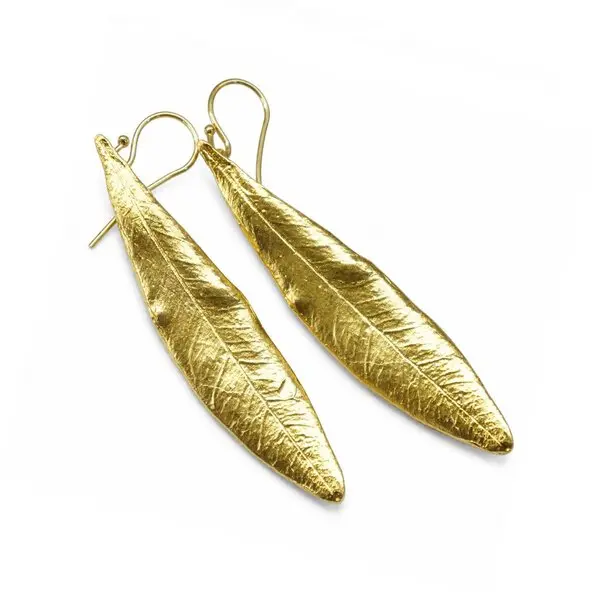 MOTHER NATURE JEWELRY Olive Leaf Earrings, Handmade Dangles Nature Jewelry, Sustainable Brass - Gold