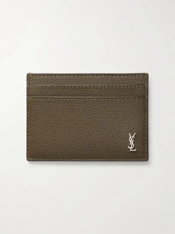 Saint Laurent Tiny Cassandre Logo-appliquéd Full-grain Leather Cardholder - Green