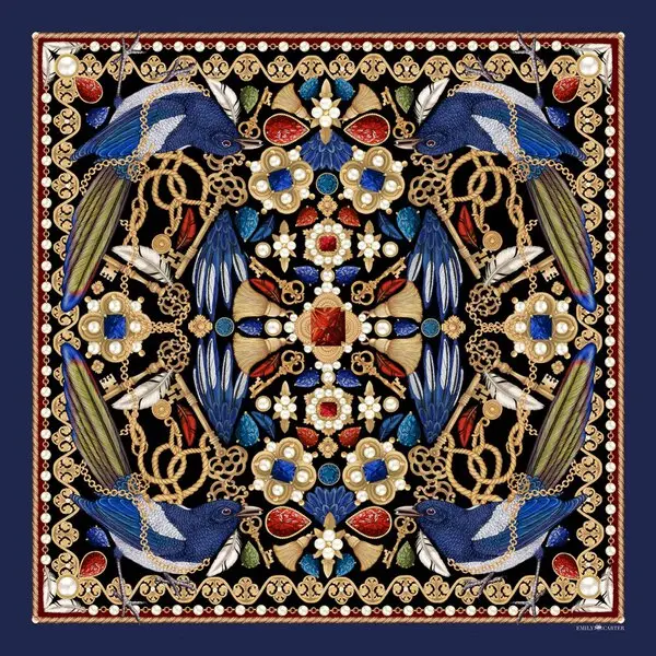 EMILY CARTER Blue / Red The Medieval Magpie Scarf L