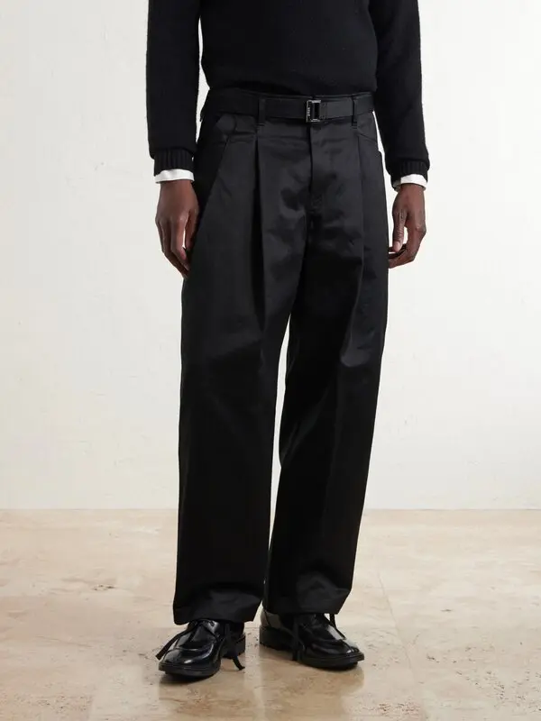 Sacai Wide-leg Cotton Chinos - Black