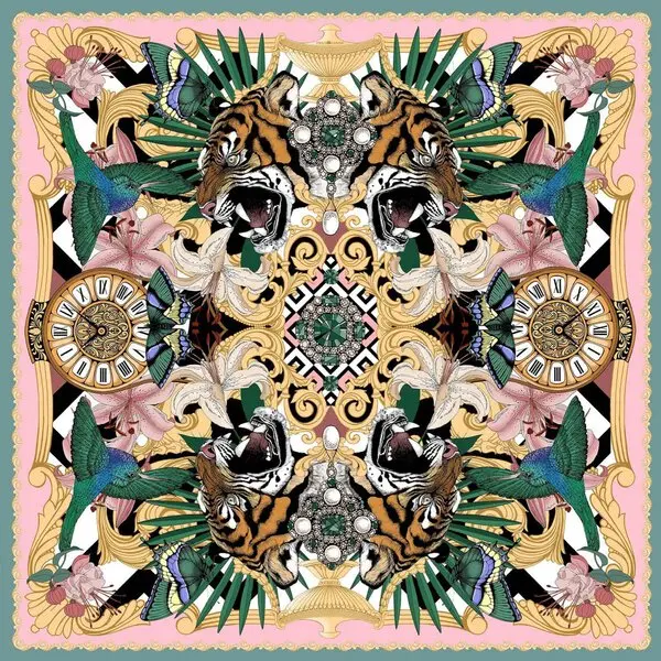 EMILY CARTER Pink / Blue The Baroque Tiger Silk Neckerchief