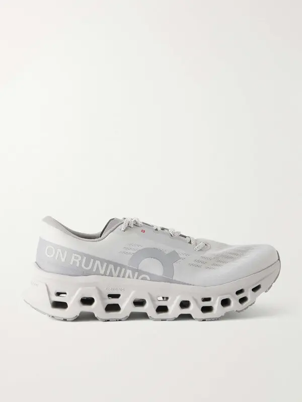 On Cloudmonster 3 Rubber-trimmed Stretch-knit Sneakers - Light Gray