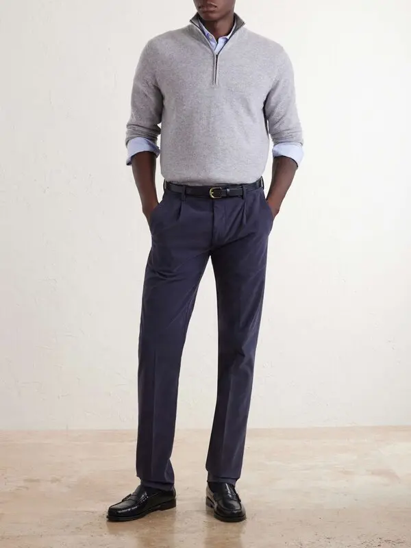 Massimo Alba Straight-leg Cotton-blend Trousers - Navy