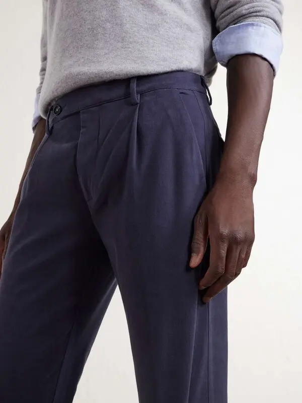 Massimo Alba Straight-leg Cotton-blend Trousers - Navy
