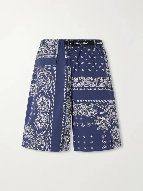 Kapital Belted Patchwork Bandana Print Cotton Shorts