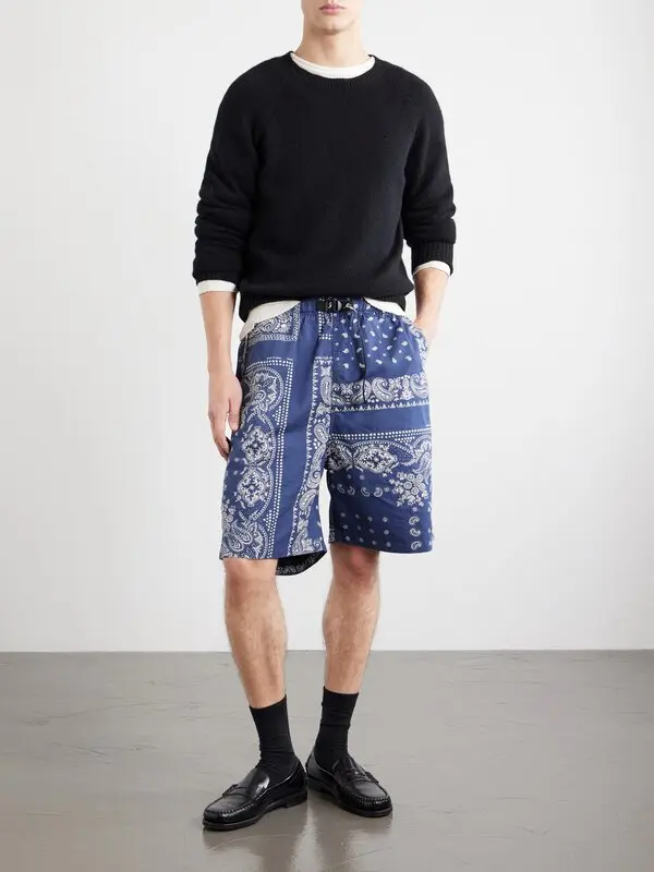 Kapital Belted Patchwork Bandana Print Cotton Shorts