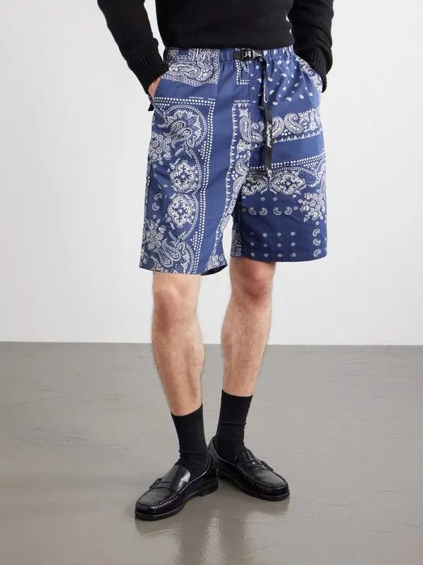 Kapital Belted Patchwork Bandana Print Cotton Shorts
