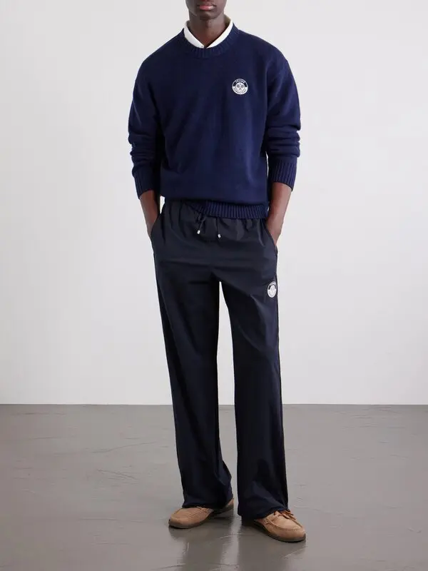 FRAME Straight-leg Cotton-blend Trousers With Embroidered Logo