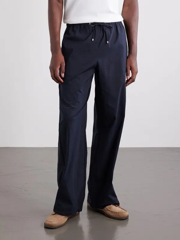 FRAME Straight-leg Cotton-blend Trousers With Embroidered Logo