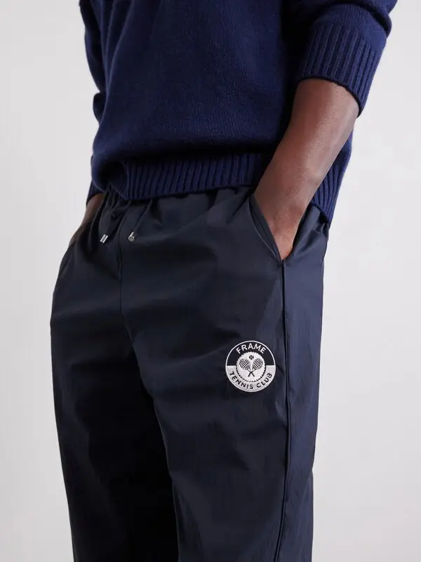 FRAME Straight-leg Cotton-blend Trousers With Embroidered Logo