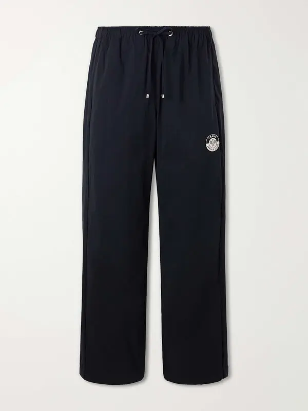 FRAME Straight-leg Drawstring Logo-embroidered Cotton-blend Trousers