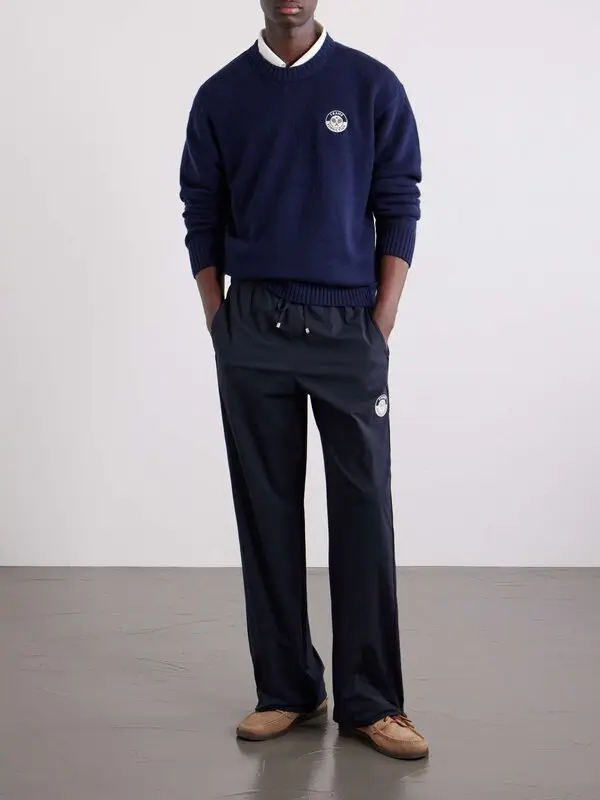 FRAME Straight-leg Drawstring Logo-embroidered Cotton-blend Trousers