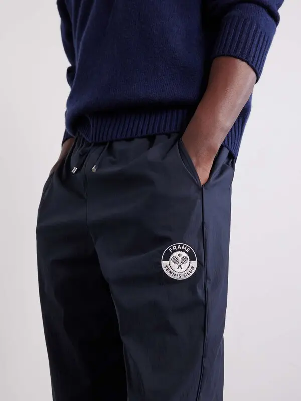 FRAME Straight-leg Drawstring Logo-embroidered Cotton-blend Trousers