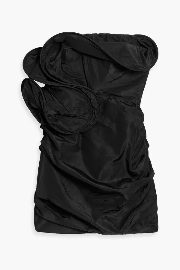Magda Butrym Strapless Silk Taffeta Mini Dress With Floral Appliqu - Black
