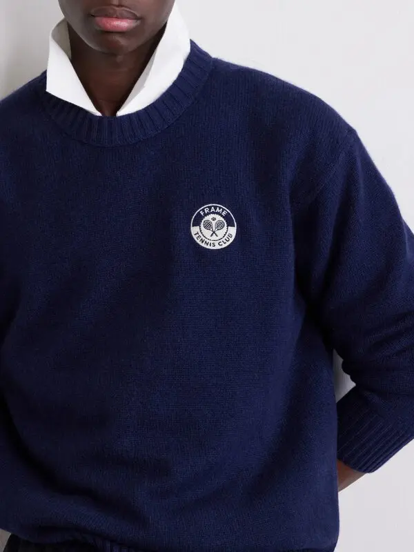 FRAME Logo-embroidered Cashmere Crewneck Sweater