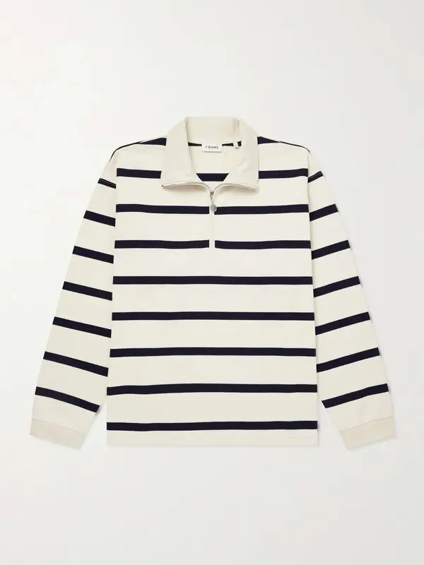FRAME Logo-embroidered Striped Cotton Sweater