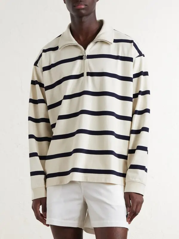 FRAME Striped Cotton Half-zip Sweater