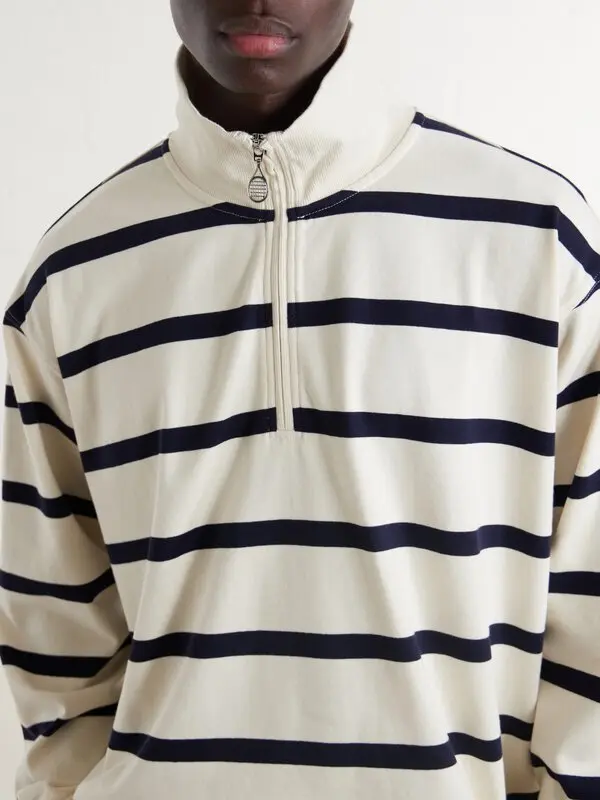FRAME Striped Cotton Half-zip Sweater