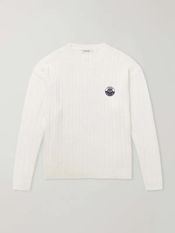 FRAME Logo-embroidered Cable-knit Cotton And Wool-blend Sweater