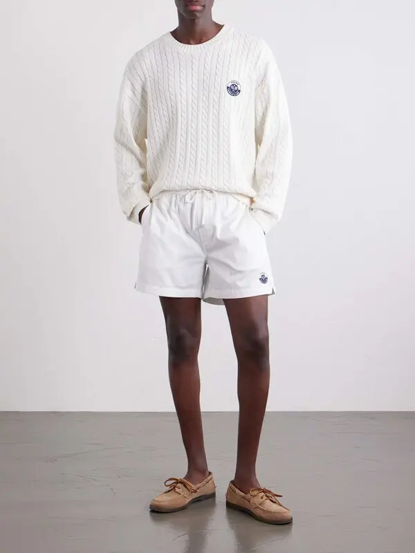 FRAME Logo-embroidered Cable-knit Cotton And Wool-blend Sweater
