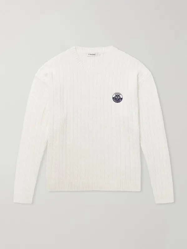 FRAME Logo-embroidered Cable-knit Cotton And Wool-blend Sweater