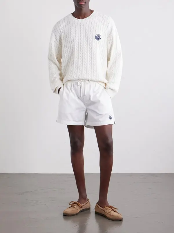 FRAME Logo-embroidered Cable-knit Cotton And Wool-blend Sweater
