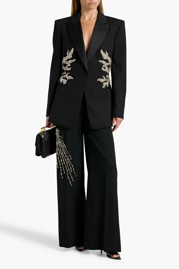 Alexander McQueen Embellished Pleated Grain De Poudre Wool Blazer
