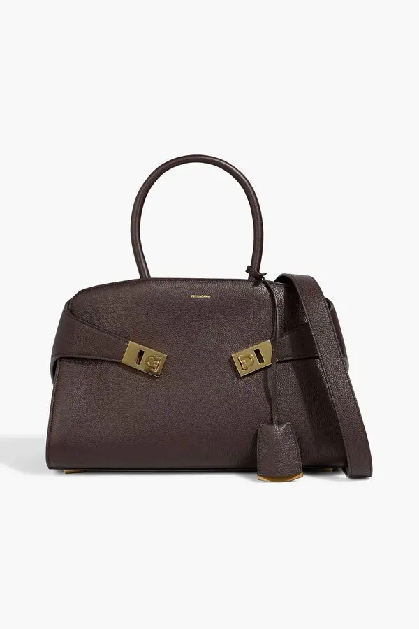 FERRAGAMO Hug Pebbledleather Tote - Dark Brown
