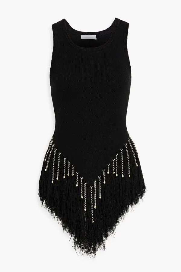 Rabanne Embellished Fringed Linen Knit Top