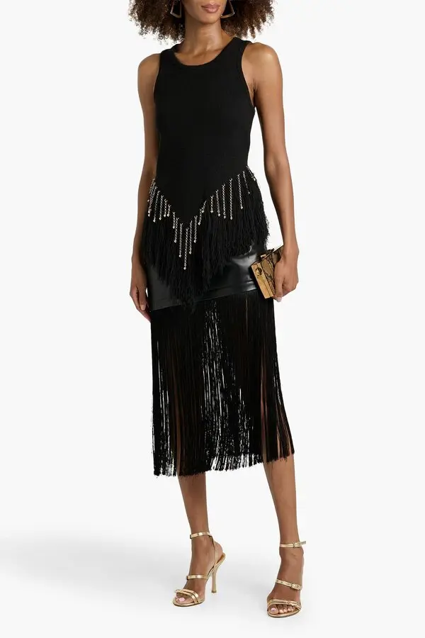 Rabanne Embellished Fringed Linen Knit Top