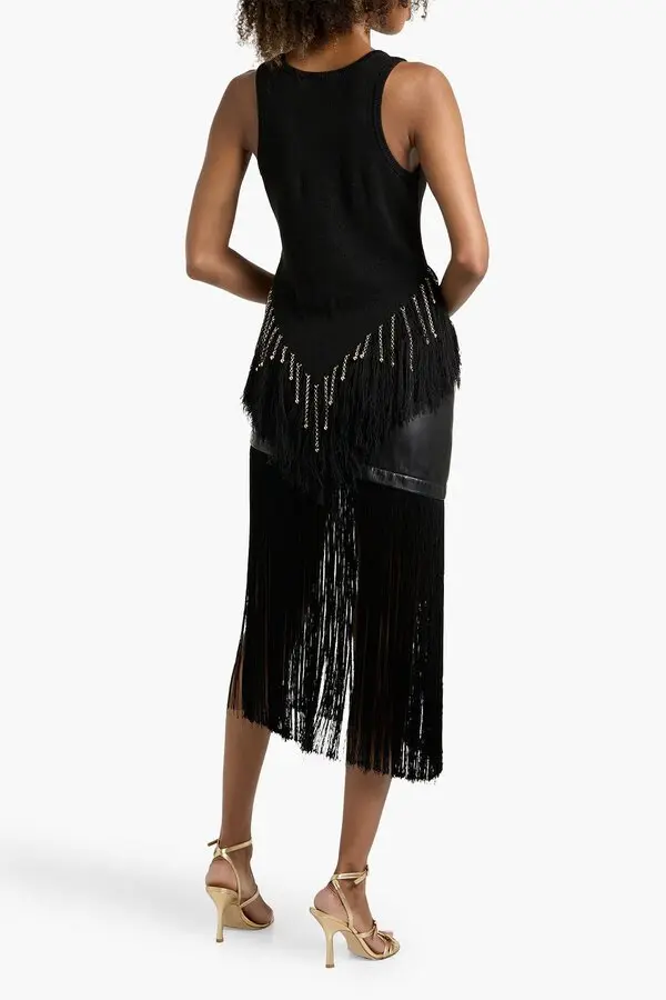 Rabanne Embellished Fringed Linen Knit Top