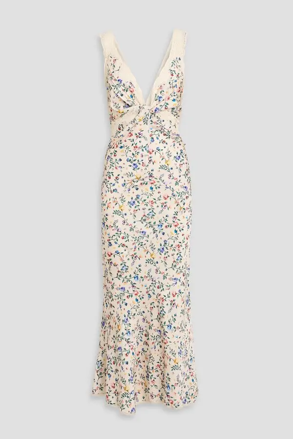 Rabanne Lacetrimmed Floralprint Satin Maxi Dress - Ecru