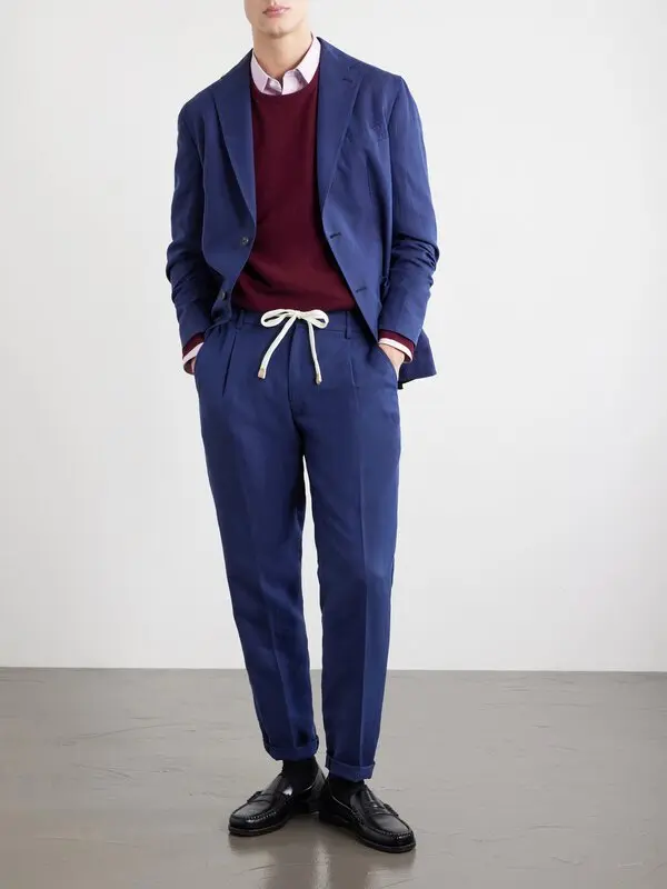 Eleventy Straight-leg Lyocell And Linen-blend Trousers