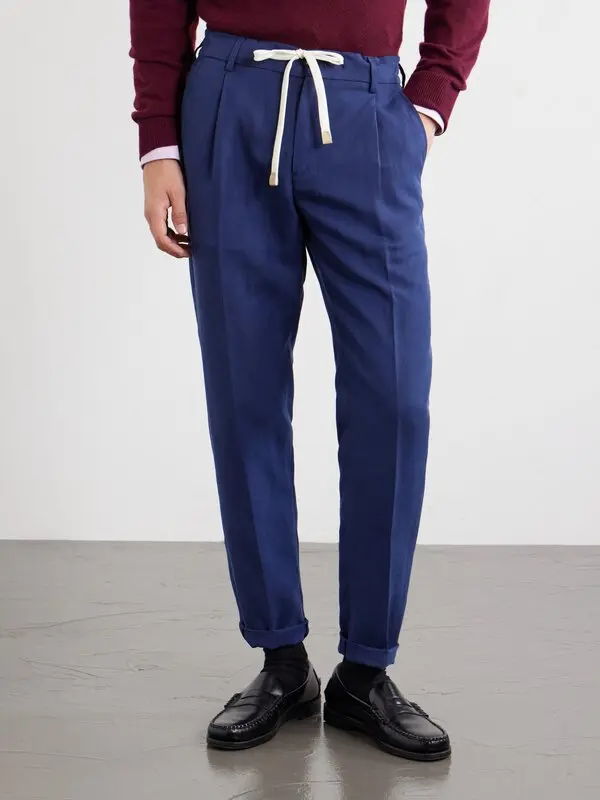 Eleventy Straight-leg Lyocell And Linen-blend Trousers