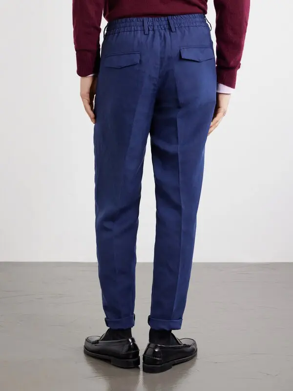 Eleventy Straight-leg Lyocell And Linen-blend Trousers