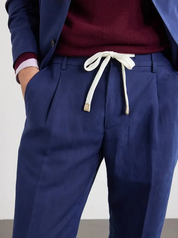 Eleventy Straight-leg Lyocell And Linen-blend Trousers
