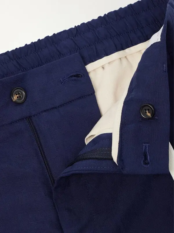 Eleventy Straight-leg Lyocell And Linen-blend Trousers