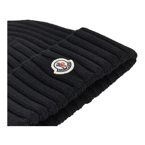 Moncler Wool Beanie Hat With Logo Patch