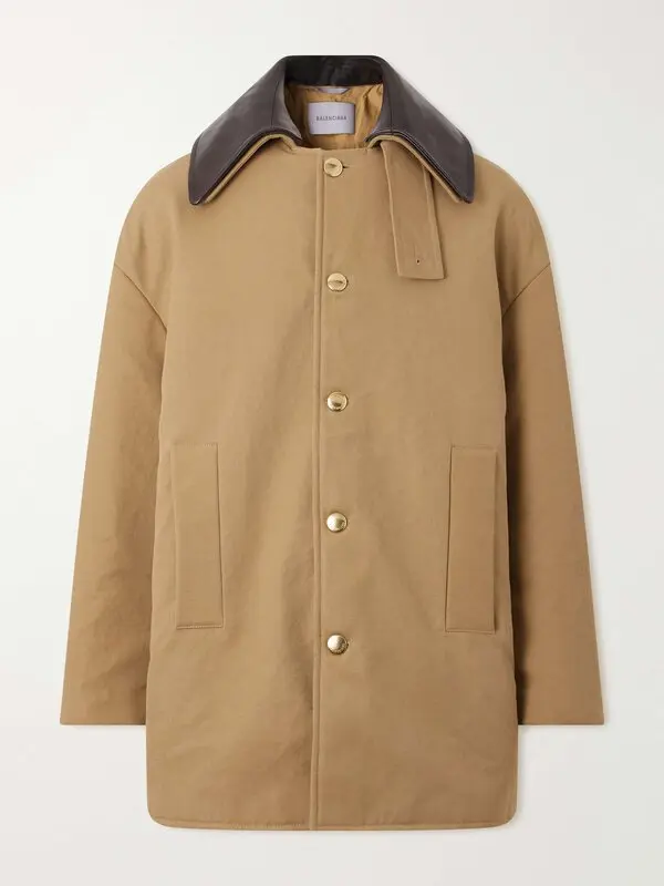 Balenciaga Leather-trimmed Cotton-canvas Coat - Beige